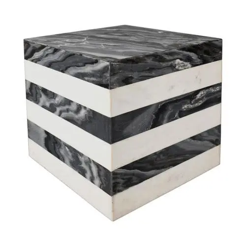 JONATHAN Y Felix 15" Contemporary Natural Marble Handmade Cube End Table - Black/white