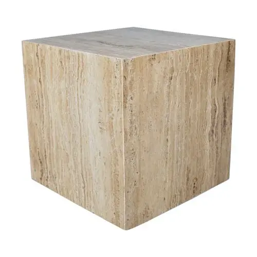 JONATHAN Y Felix 15" Contemporary Natural Marble Handmade Cube End Table - Travertine
