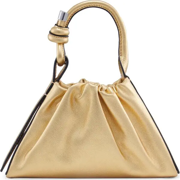 BEHNO Mini Tina Ruched Metallic Leather Baguette Bag - Gold