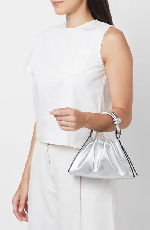 BEHNO Mini Tina Ruched Baguette Top Handle Bag - Silver