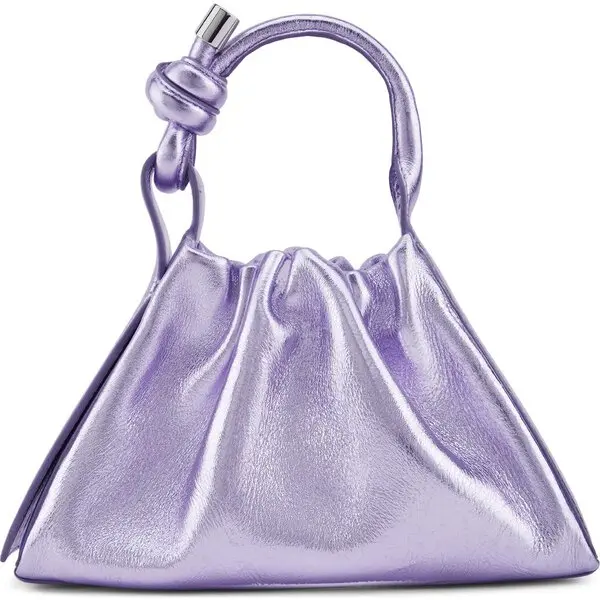 BEHNO Mini Tina Ruched Metallic Leather Baguette Bag - Thistle