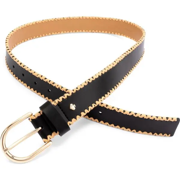 Kate Spade New York Straw Edge Leather Belt - Black