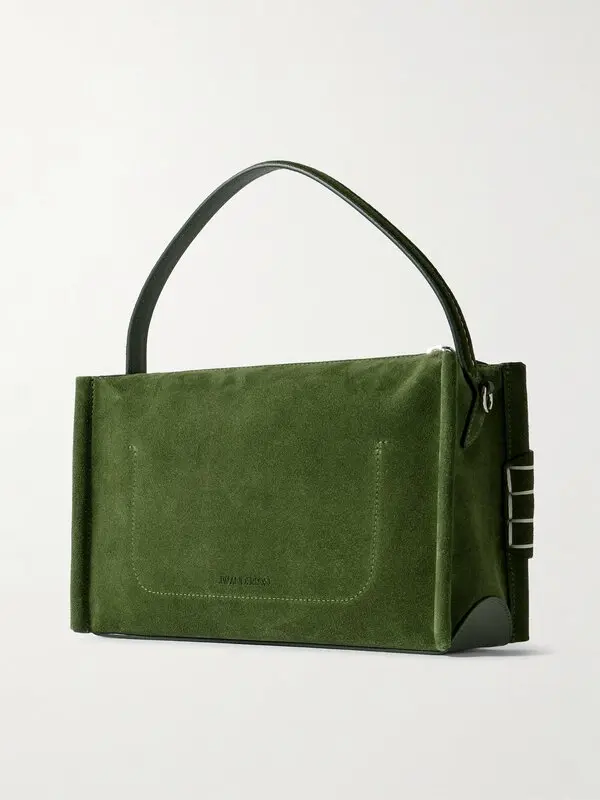 JW Anderson Loafer Embroidered Suede Shoulder Bag - Green