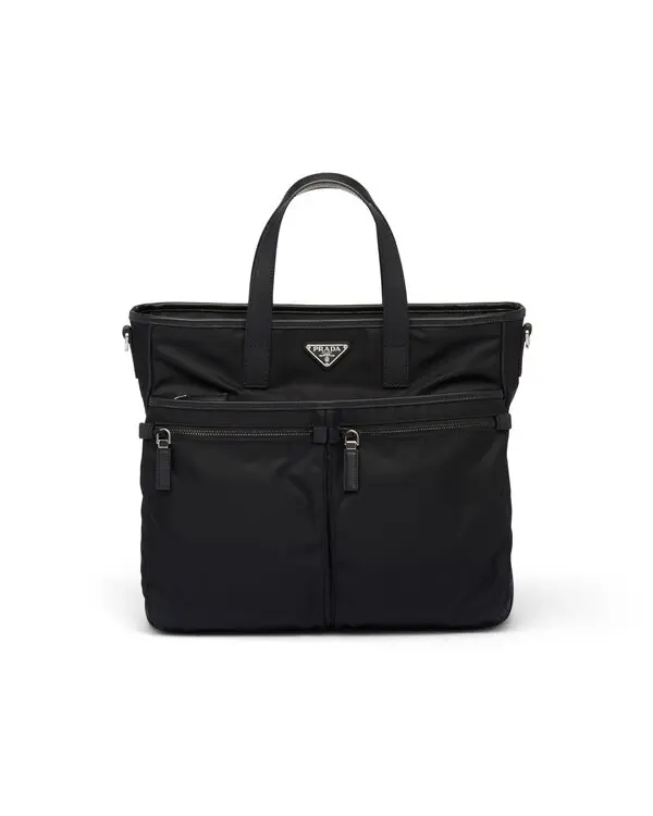 Prada Re-nylon And Saffiano Leather Tote Bag - Black