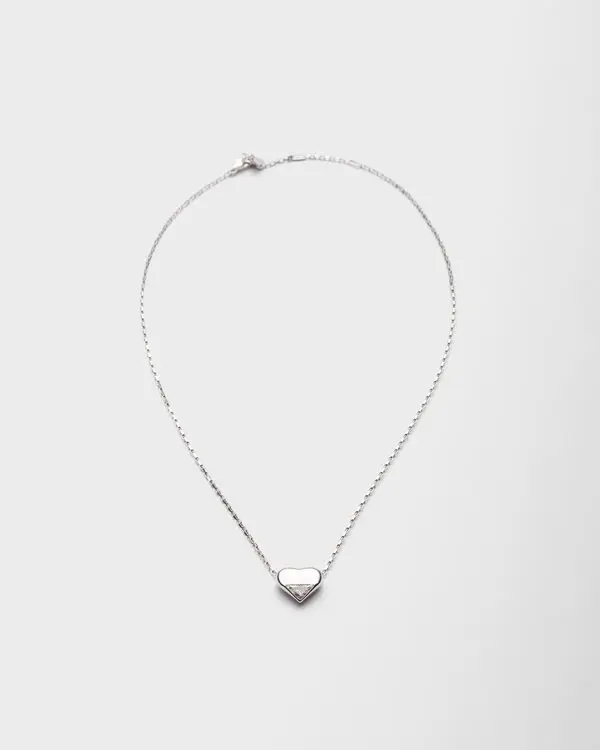 Prada Eternal Gold Nano Heart Necklace - White Gold/ White