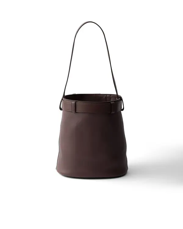 Prada Buckle Leather Bucket Bag - Brown