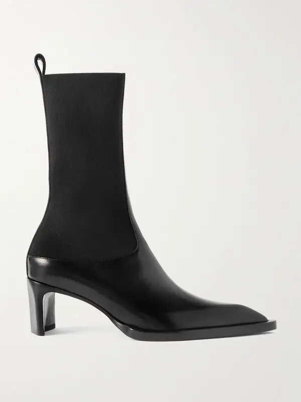 JIL SANDER Stretch-knit And Leather Ankle Boots
