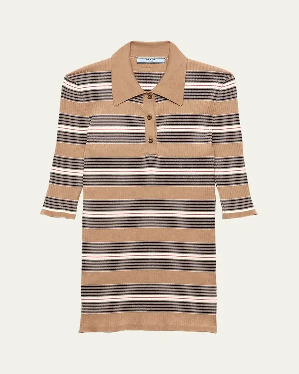 Prada Striped Ribbed Knit Polo Shirt