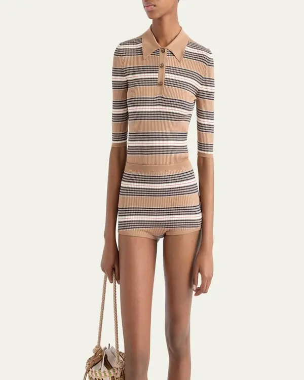 Prada Striped Ribbed Knit Polo Shirt