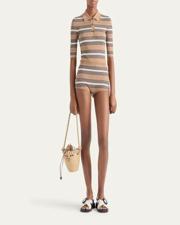Prada Striped Ribbed Knit Polo Shirt