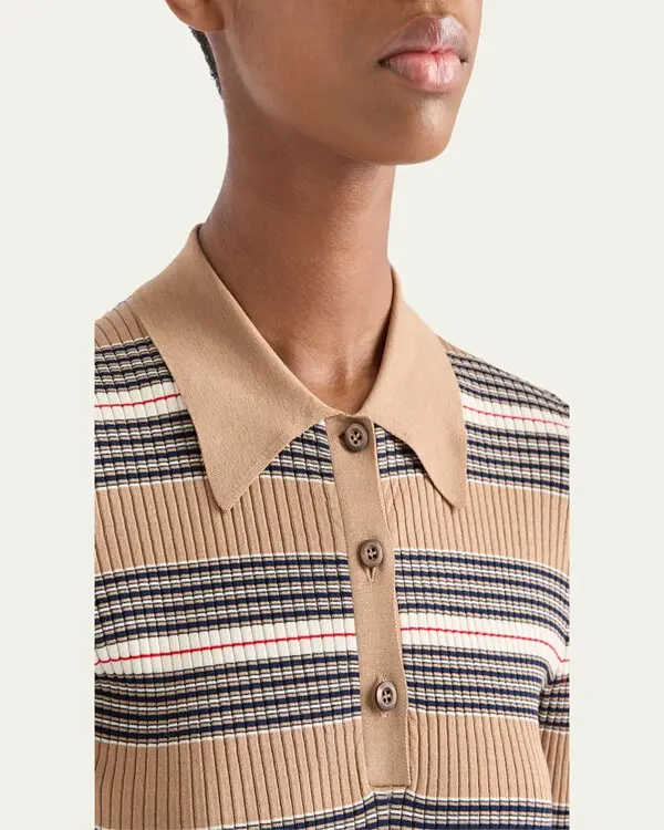 Prada Striped Ribbed Knit Polo Shirt