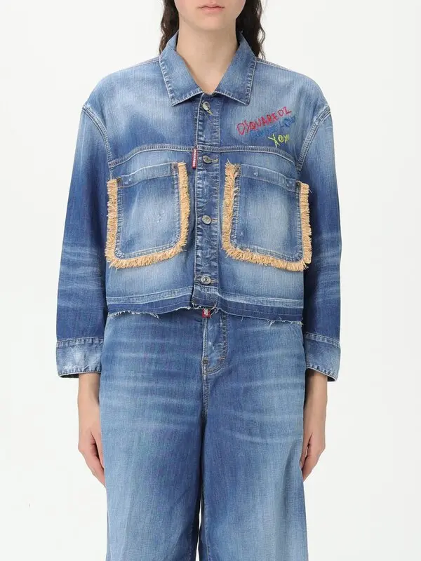 Dsquared2 Jacket With Fringe Detail - Denim