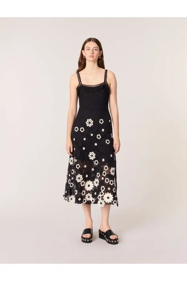 Maje Floral Crochet Maxi Dress In Black - 55% Off | Editorialist