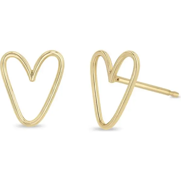 Zoe Chicco Open Heart Stud Earrings - Yellow Gold