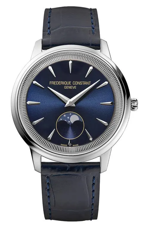 FREDERIQUE CONSTANT Classics Moneta Moon Phase Strap Watch - Silver-tone