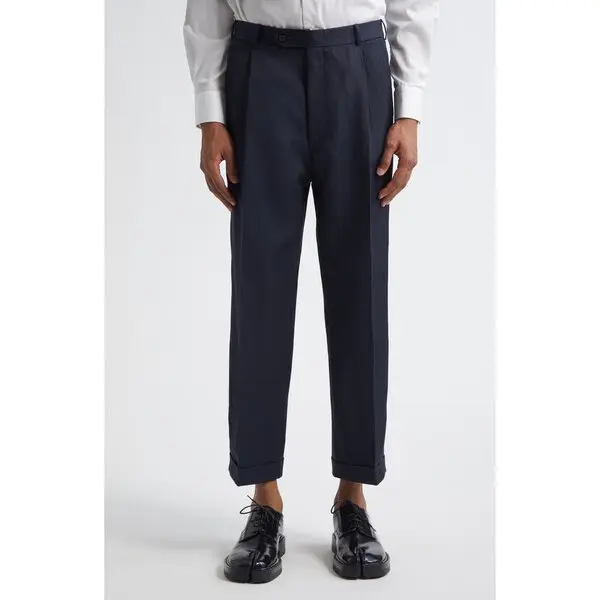 MAISON MARGIELA Pleated Crop Barathea Straight Leg Pants - Blue