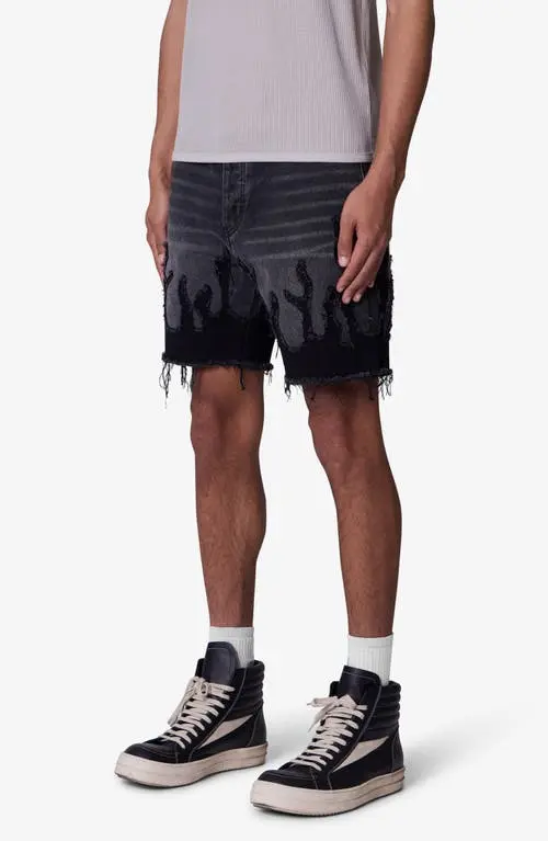 Mnml Flame Denim Shorts - Washed Black
