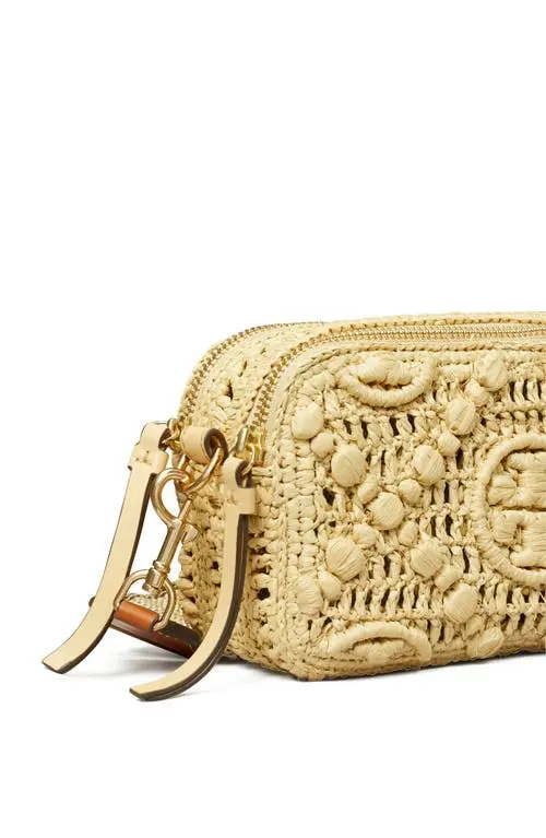 Tory Burch Mini Miller T Monogram Raffia Crossbody Bag