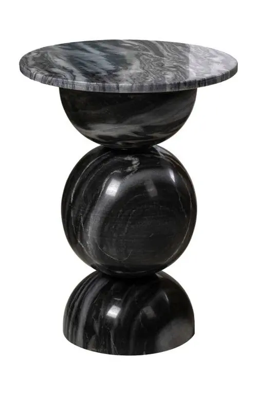 JONATHAN Y Aura 19" Modern Natural Marble Handmade Stacked Round Pedestal End Table - Dark Gray/light Gray