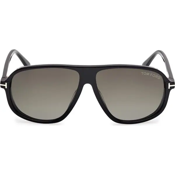 TOM FORD 61mm Gradient Pilot Sunglasses - Shiny Black Eco / Smoke Lenses