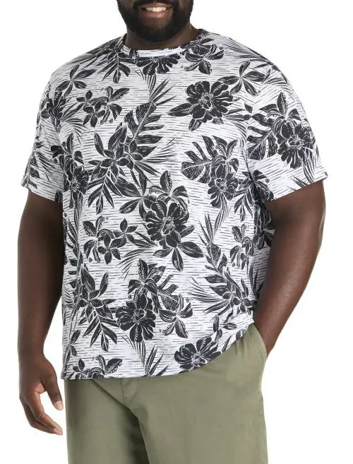 HARBOR BAY BY DXL Big & Tall Moisture-wicking Tropical Print T-shirt - Black Multi