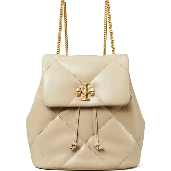 Tory Burch Small Kira Diamond Quilted Leather Backpack - Light Stone