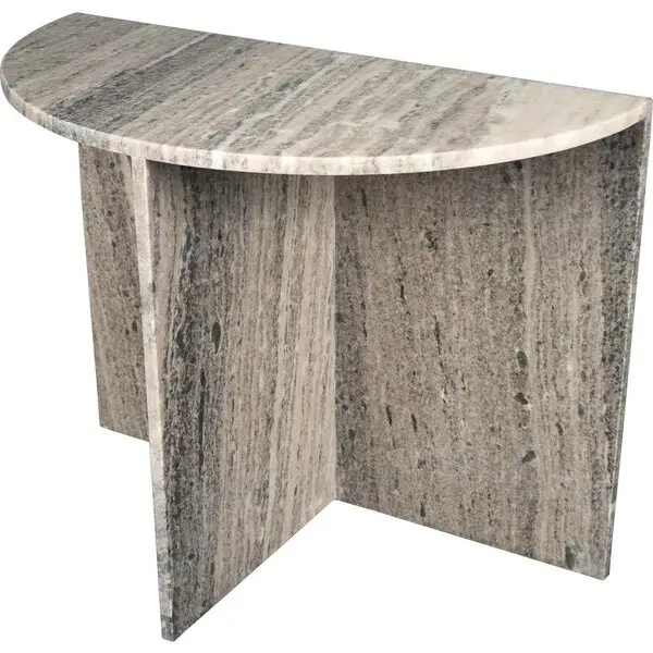 JONATHAN Y Patrice 20" Art Deco Minimalist Natural Marble Handmade Demilune Side Table - Gray/beige