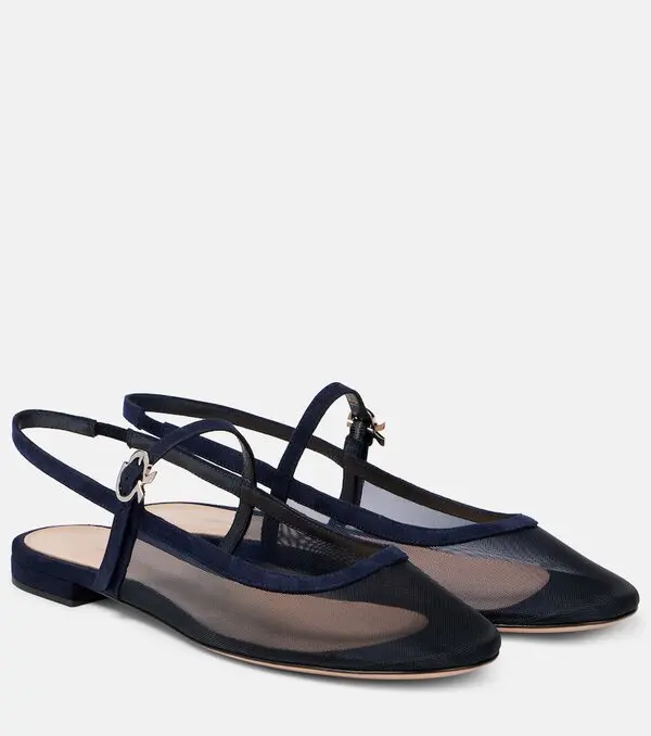 GIANVITO ROSSI Leather-trimmed Organza Ballet Flats - Blue