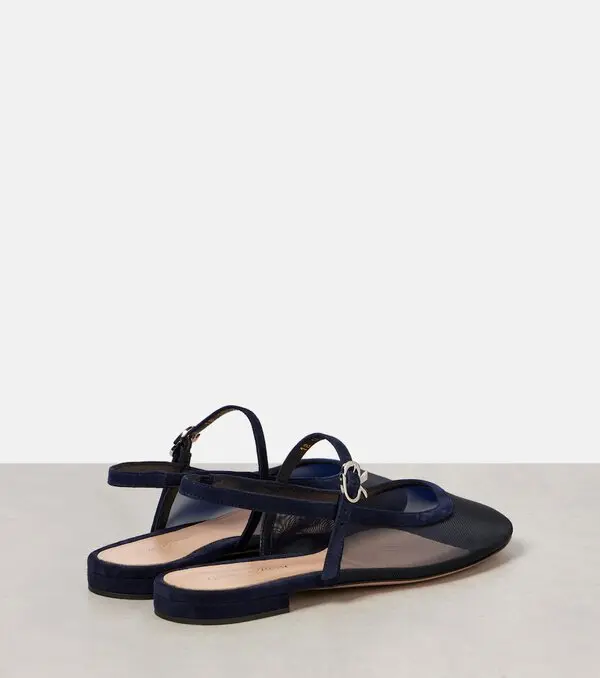 GIANVITO ROSSI Leather-trimmed Organza Ballet Flats - Blue