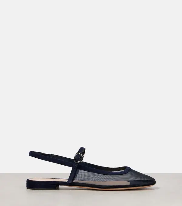 GIANVITO ROSSI Leather-trimmed Organza Ballet Flats - Blue