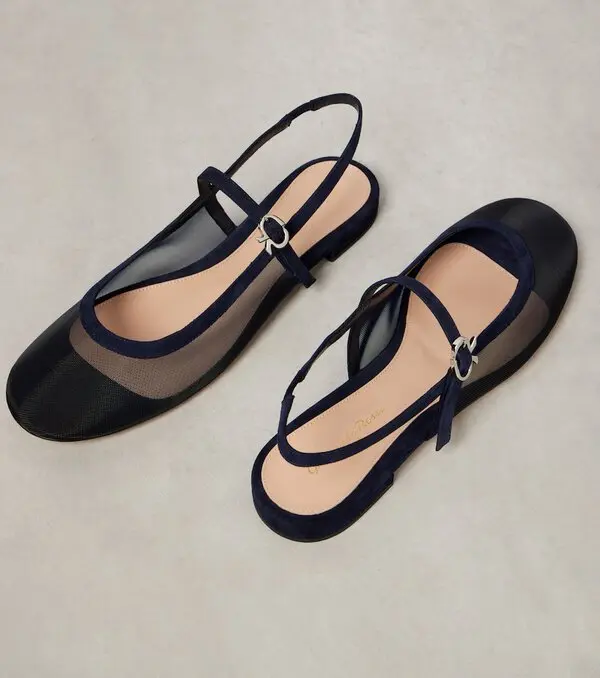 GIANVITO ROSSI Leather-trimmed Organza Ballet Flats - Blue