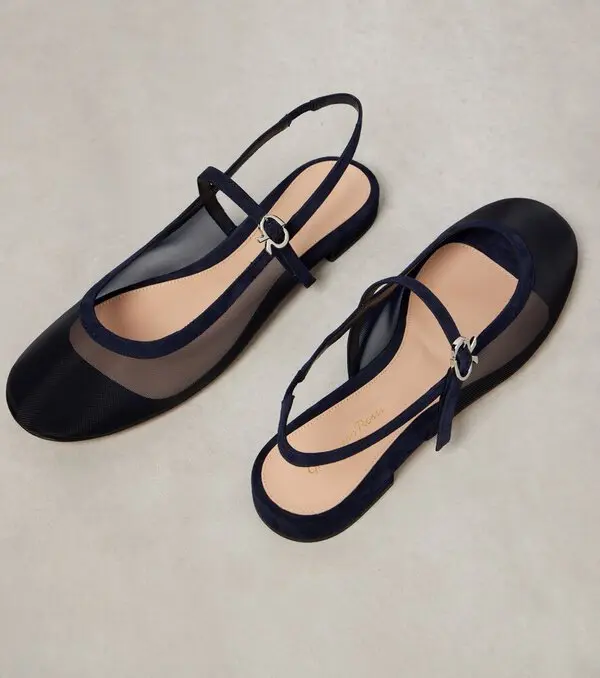 GIANVITO ROSSI Leather-trimmed Organza Ballet Flats - Blue
