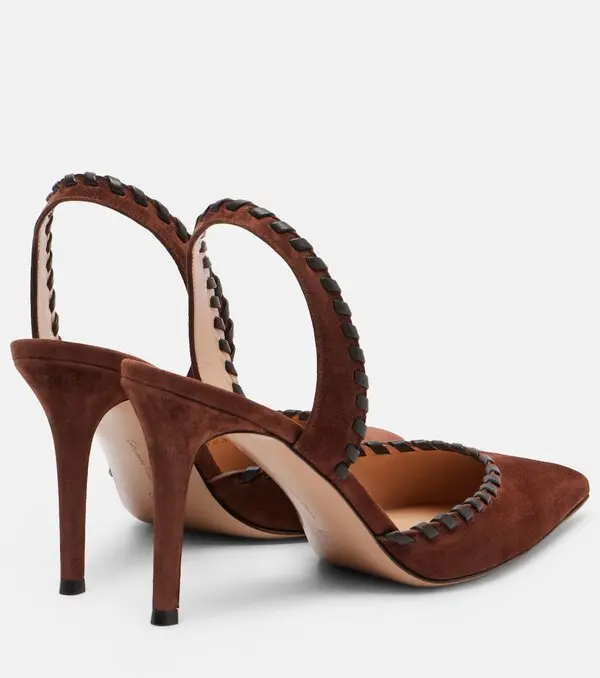 GIANVITO ROSSI Leather-trimmed Suede Slingback Pumps - Brown