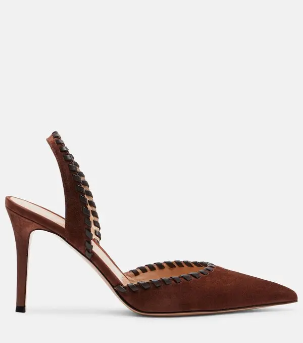 GIANVITO ROSSI Leather-trimmed Suede Slingback Pumps - Brown