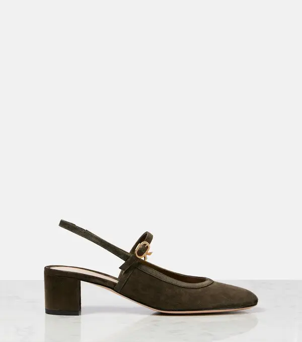 GIANVITO ROSSI Suede Slingback Pumps - Green