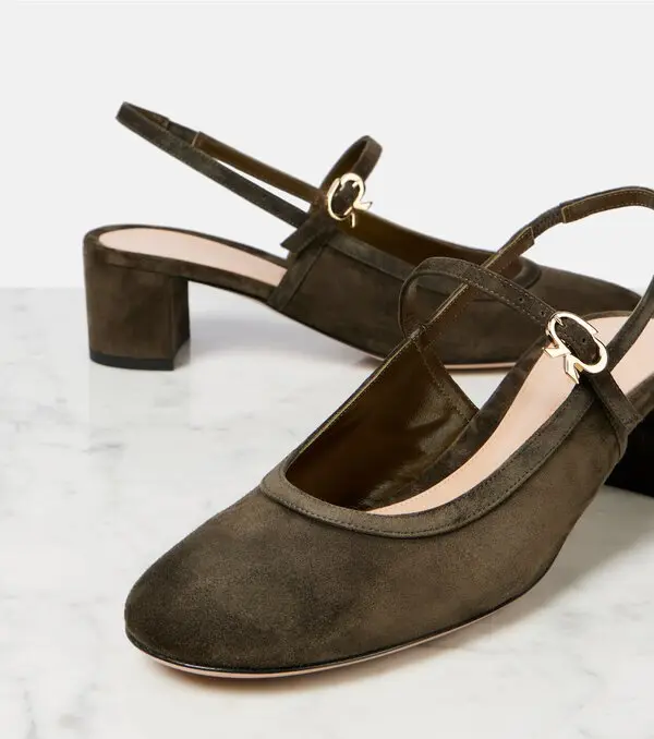 GIANVITO ROSSI Suede Slingback Pumps - Green