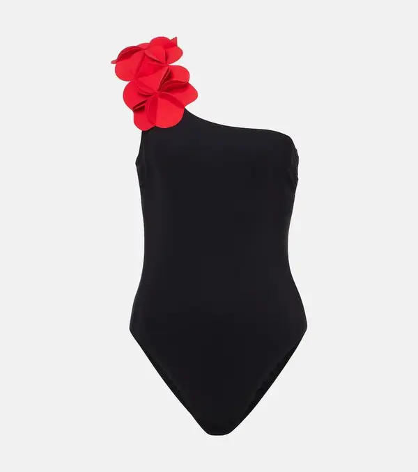 KARLA COLLETTO Tess Floral-appliqué One-shoulder Swimsuit - Black