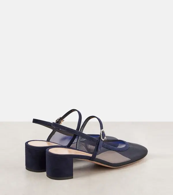 GIANVITO ROSSI Francoise 45 Suede-trimmed Slingback Pumps - Blue