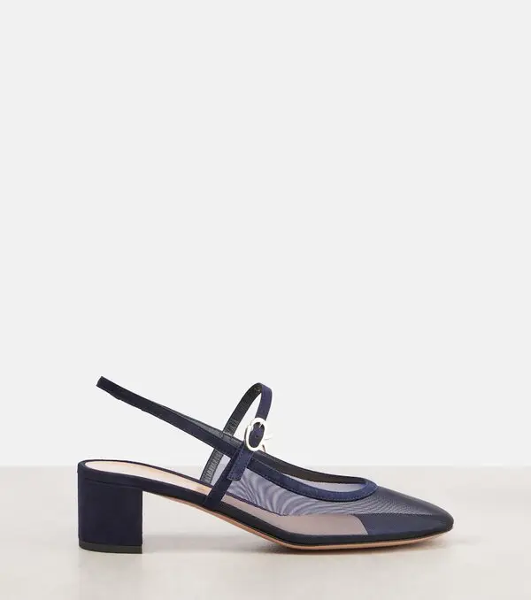 GIANVITO ROSSI Francoise 45 Suede-trimmed Slingback Pumps - Blue