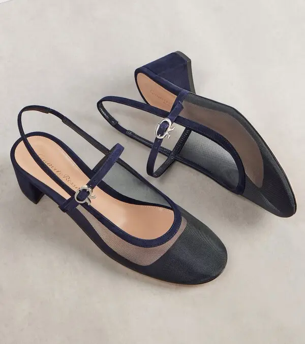 GIANVITO ROSSI Francoise 45 Suede-trimmed Slingback Pumps - Blue
