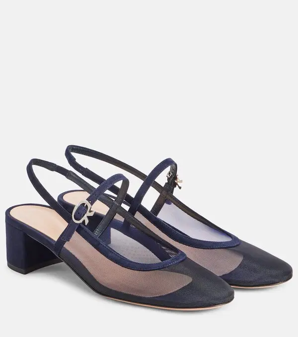 GIANVITO ROSSI Francoise 45 Suede-trimmed Slingback Pumps - Blue