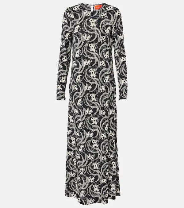 La DoubleJ Swing Printed Jersey Midi Dress - Black