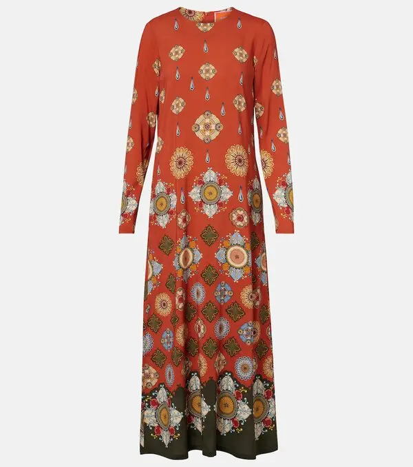 La DoubleJ Swing Printed Jersey Midi Dress - Orange