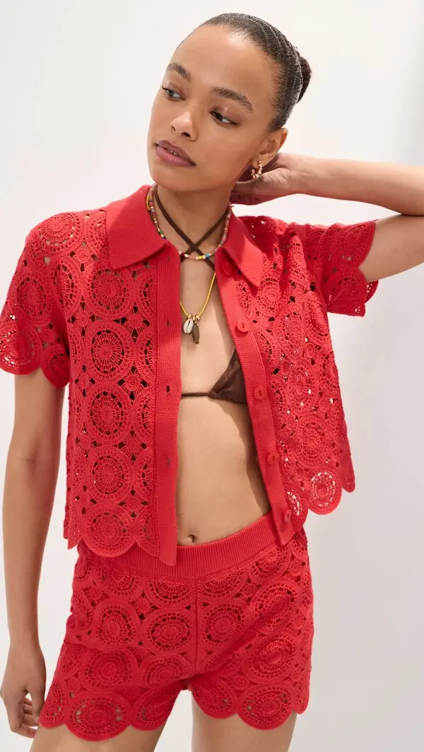 LE BOP Crochet Polo With Scalloped Edges - Flame