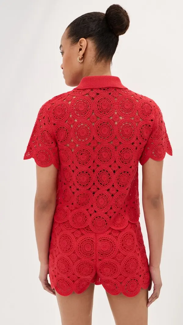LE BOP Crochet Polo With Scalloped Edges - Flame