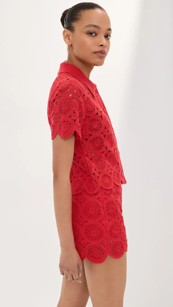 LE BOP Crochet Polo With Scalloped Edges - Flame