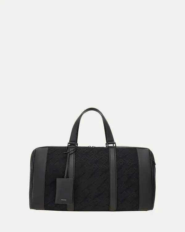 FERRAGAMO Jacquard And Leather Duffle Bag - Nero