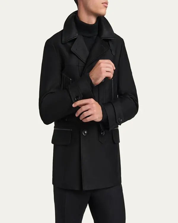 Tom Ford Leather-Collar Peacoat Black Editorialist