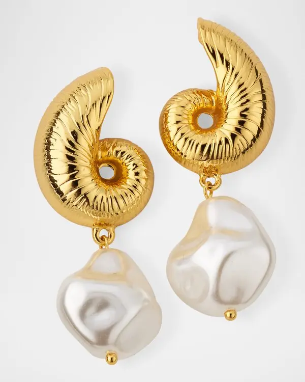KENNETH JAY LANE Seashell Pearly Drop Earrings - Gold