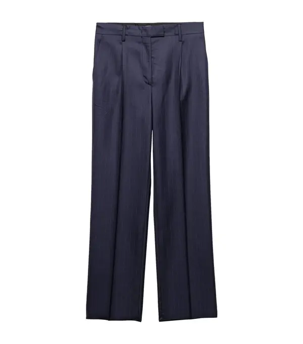 Prada Wool Pinstripe Straight Trousers - Blue